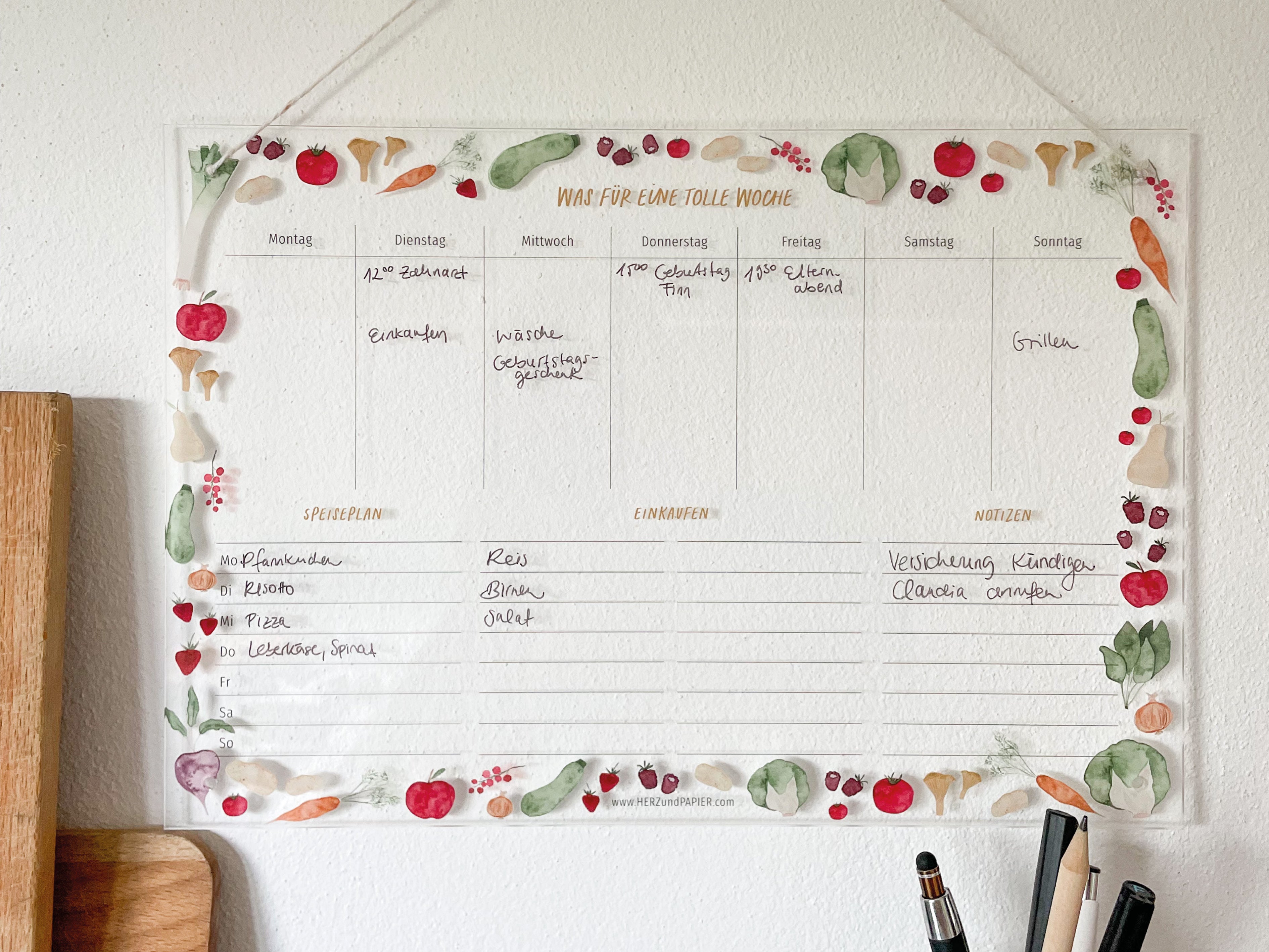 Wochenplan "Obst & Gemüe" (A4 + 3 cm groß) – HERZundPAPIER